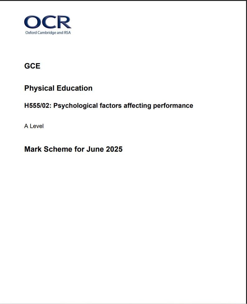 OCR A Level Physical Education Paper 2 2025 Mark Scheme H555/02 - Etsy