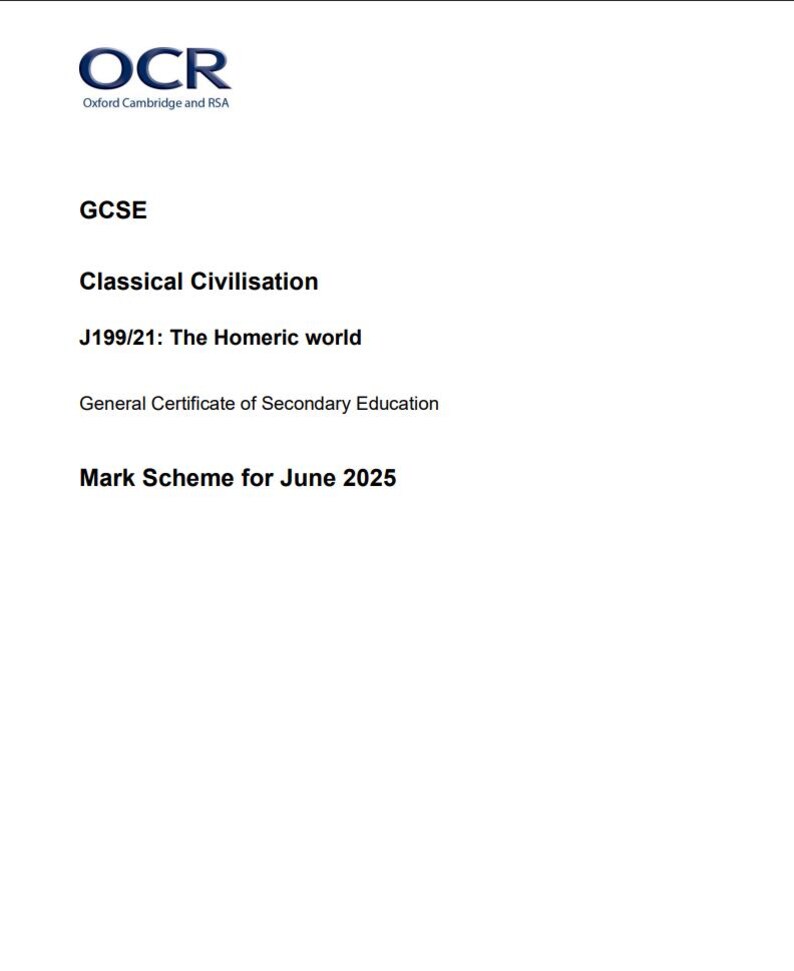 Ocr Gcse Classical Civilisation Paper 21 and Mark Scheme + Insert J199 ...