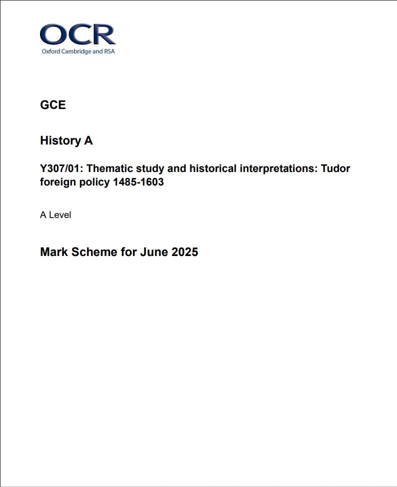OCR A Level History A Paper 1 2025 Mark Scheme Y307/01 - Etsy Canada