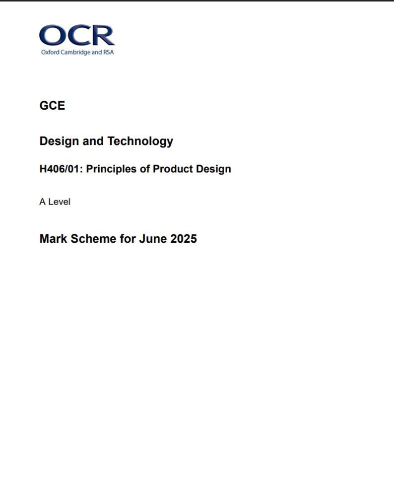 OCR A Level Design und Technik Papier 1 2025 Mark Scheme H406/01 - Etsy.de