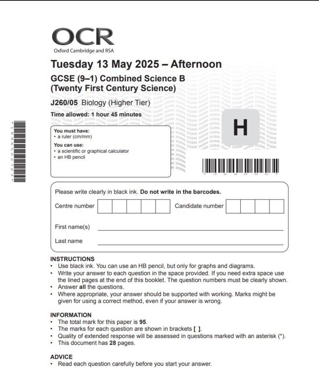 OCR GCSE Combined Science B Paper 5 and Mark Scheme J260/05 - Etsy