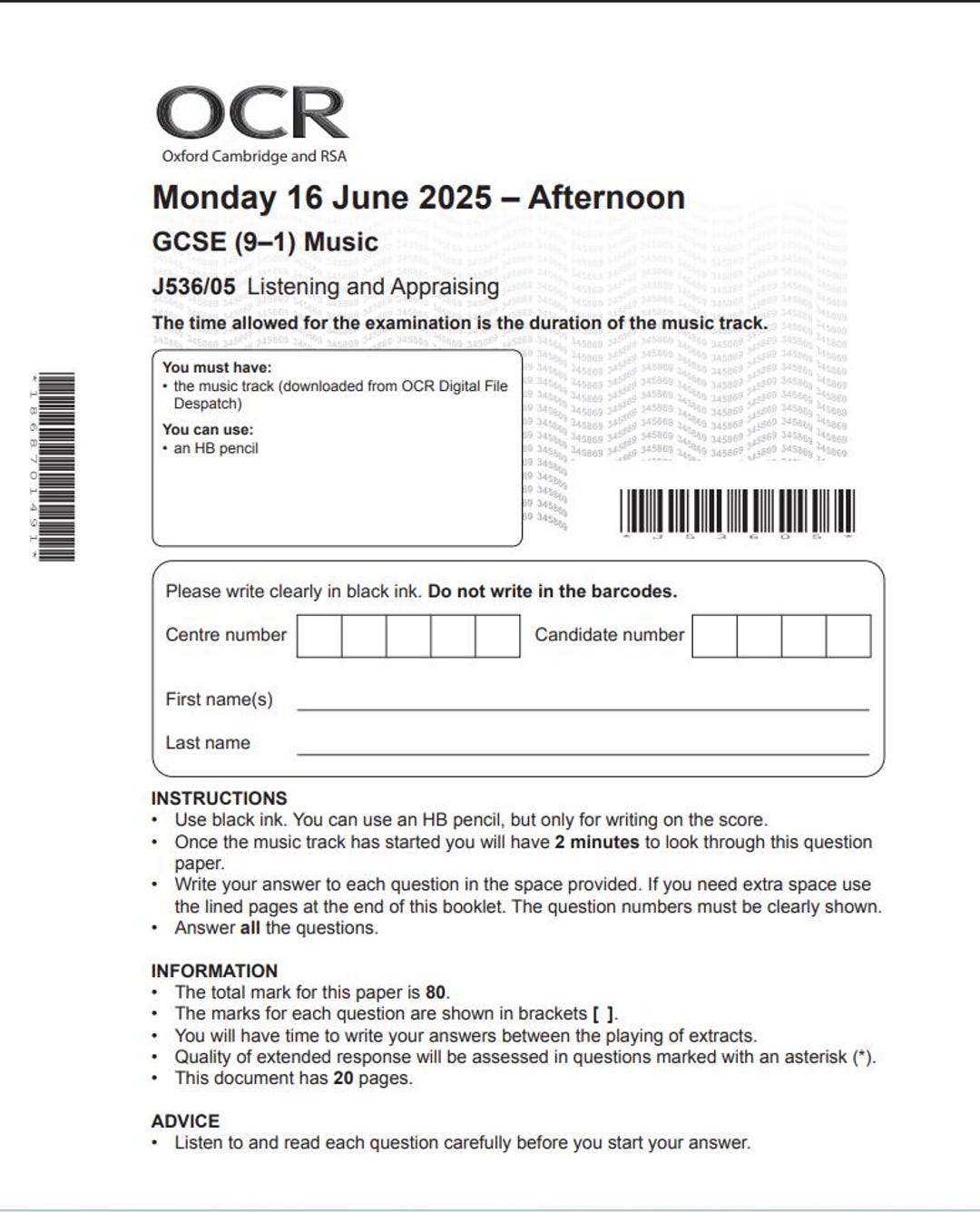 OCR GCSE Music Paper 5 2025 Mark Scheme J536/05 - Etsy UK