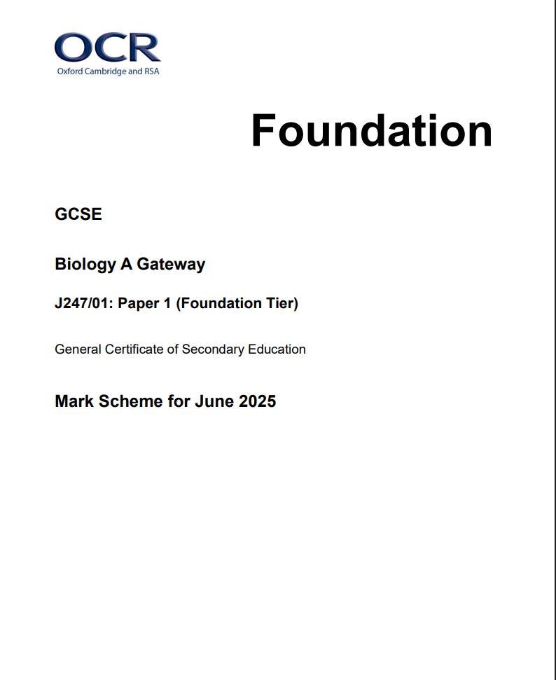 OCR GCSE Biology a Portal Paper 1 2025 Mark Scheme J247/01 - Etsy.de