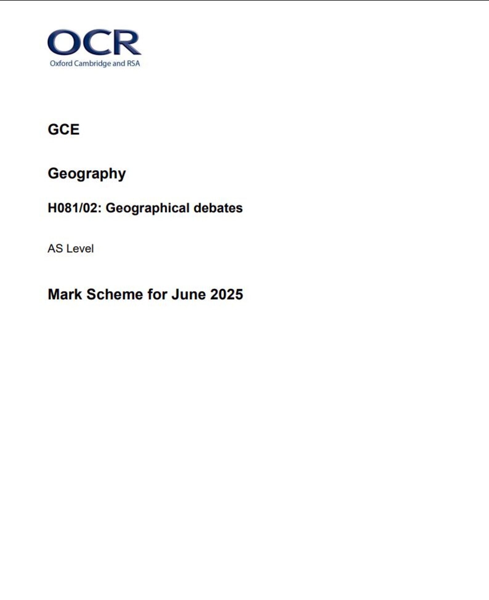 OCR AS Level Geography Paper 1 2025 Mark Scheme + Insert H081/01 - Etsy UK