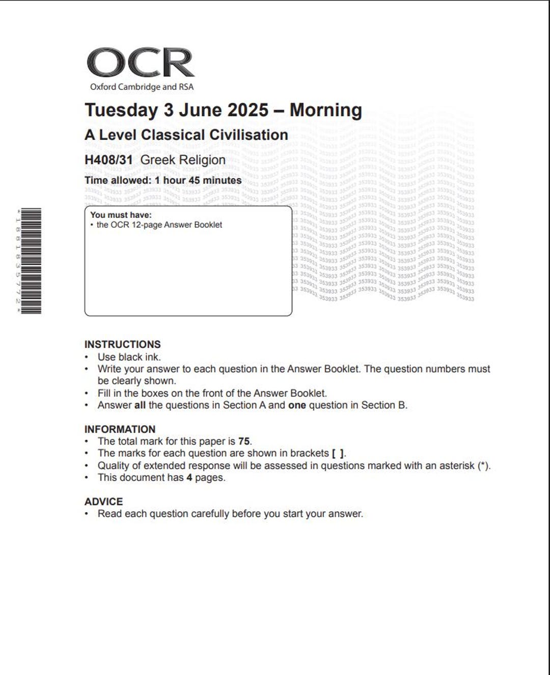 Schema di valutazione OCR A Level Classical Civilisation Paper 31 2025 ...