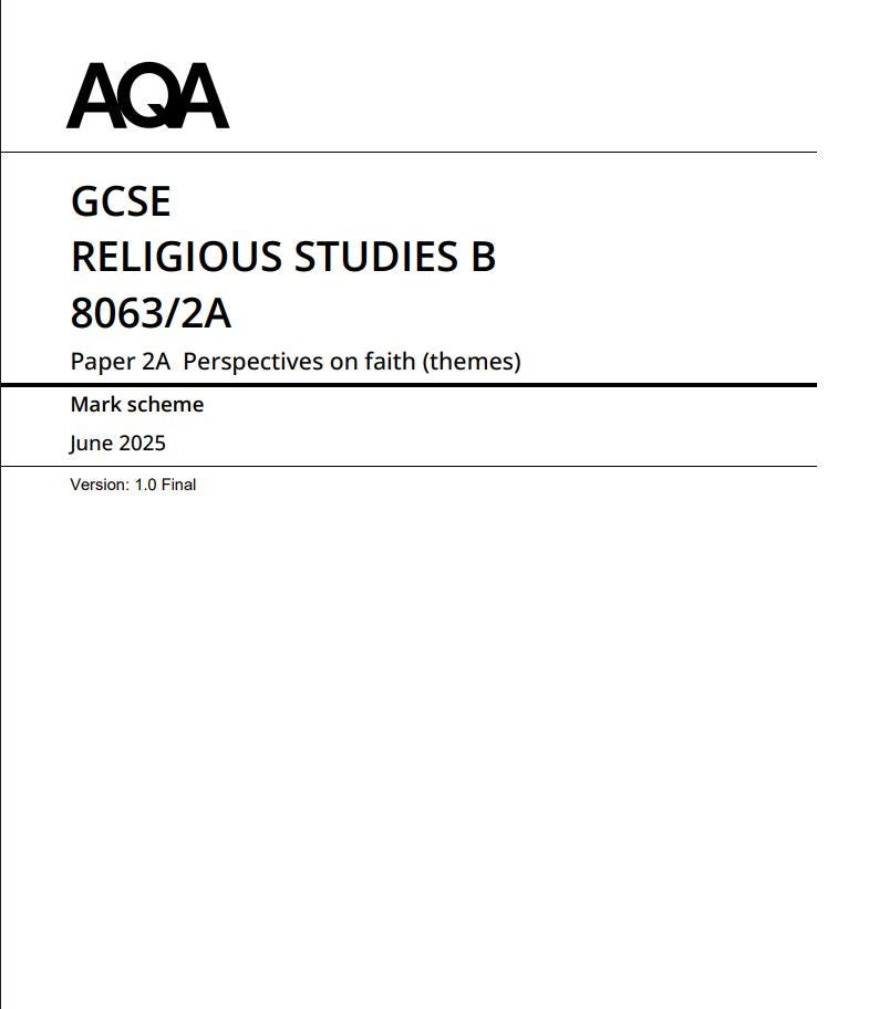 AQA GCSE Religious Studies B Paper 2A 2025 Mark Scheme 8063/2A - Etsy UK