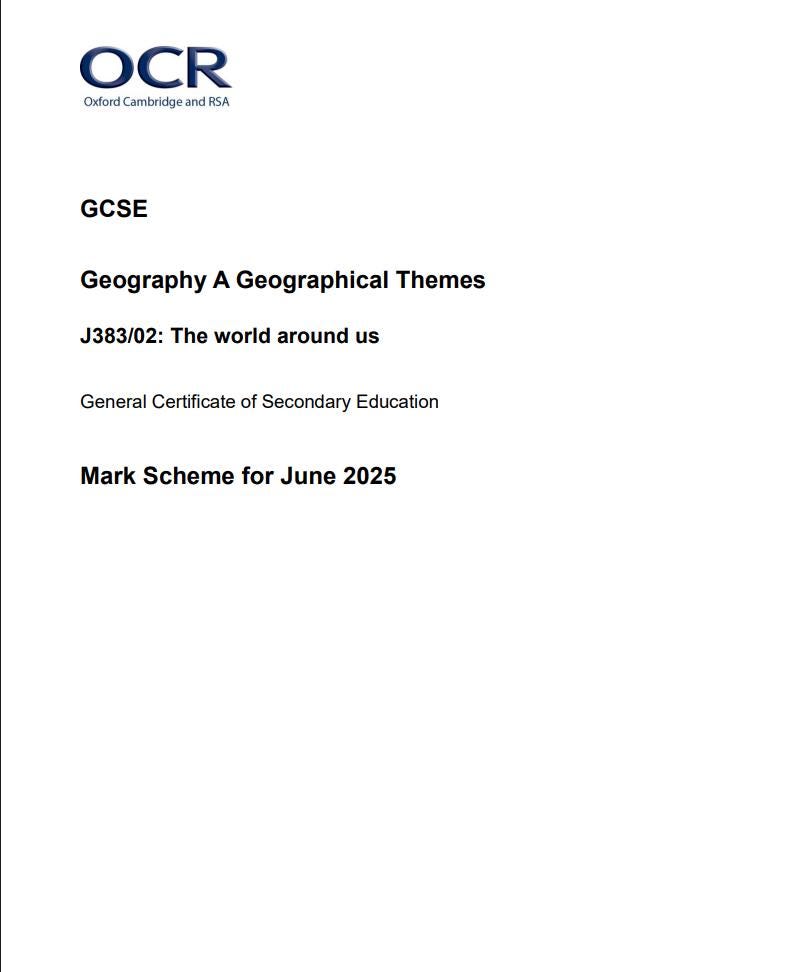 OCR GCSE Geography a Geographical Themes Paper 2 and Mark Scheme J383 ...