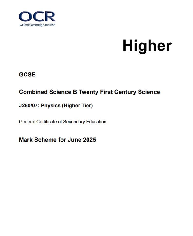 OCR GCSE Combined Science B Paper 7 and Mark Scheme J260/07 - Etsy