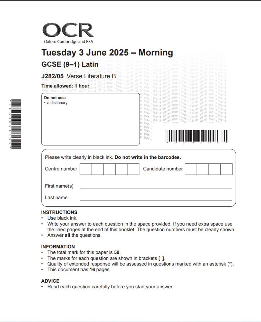 OCR GCSE Latin Paper 5 2025 Mark Scheme J282/05 - Etsy Canada