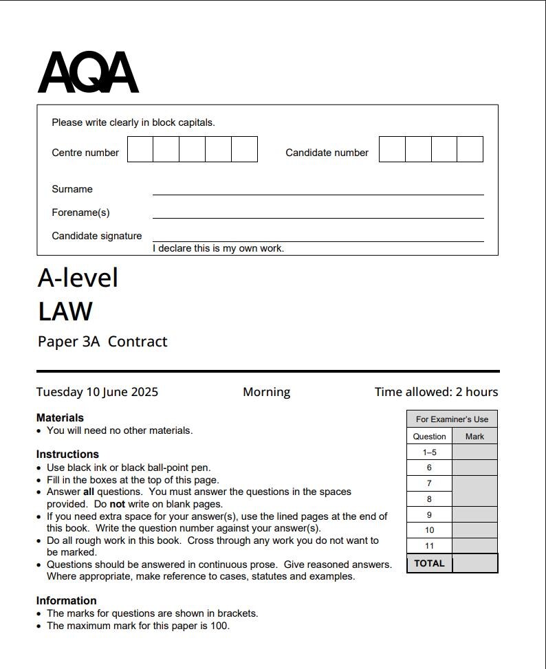 AQA A Level Law Paper 3a 2025 Mark Scheme 7162/3A - Etsy