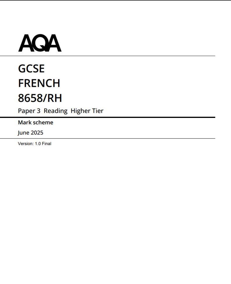 2025 AQA GCSE French Paper 3 and Mark Scheme 8658/RH - Etsy