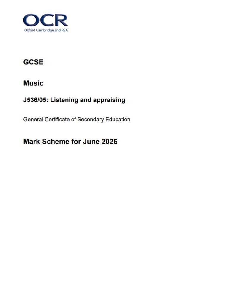 OCR GCSE Music Paper 5 2025 Mark Scheme J536/05 - Etsy Canada