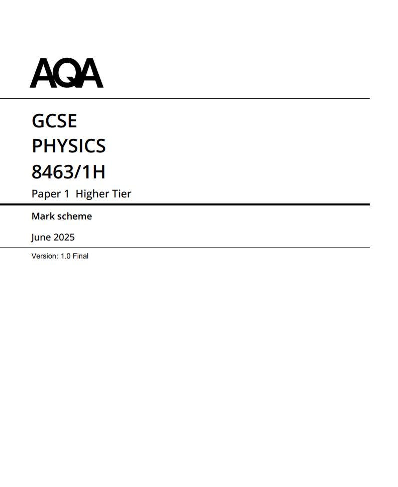 2025 AQA GCSE Physics Paper 1 and Mark Scheme 8463/1H - Etsy