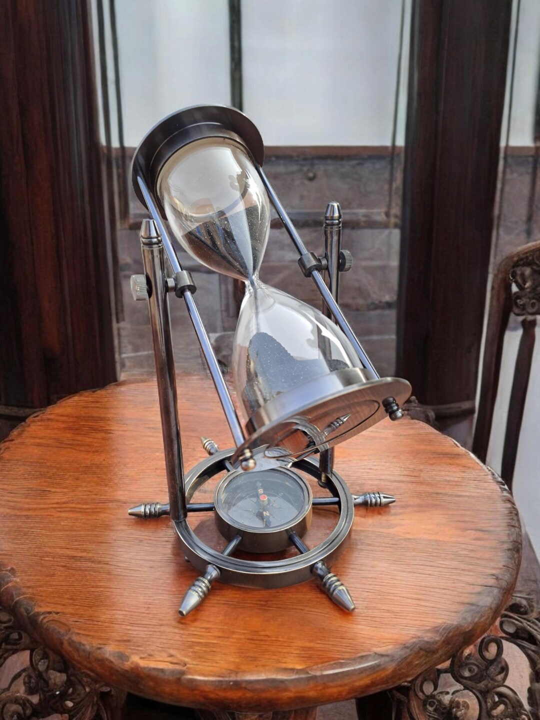 Brass Nautical Sand Timer With Compass | Vintage Maritime Decor - Etsy ...