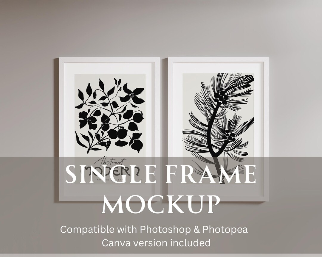 Wall Art Mockup Two Frames Frontal View White Frame Mockup Neutral ...