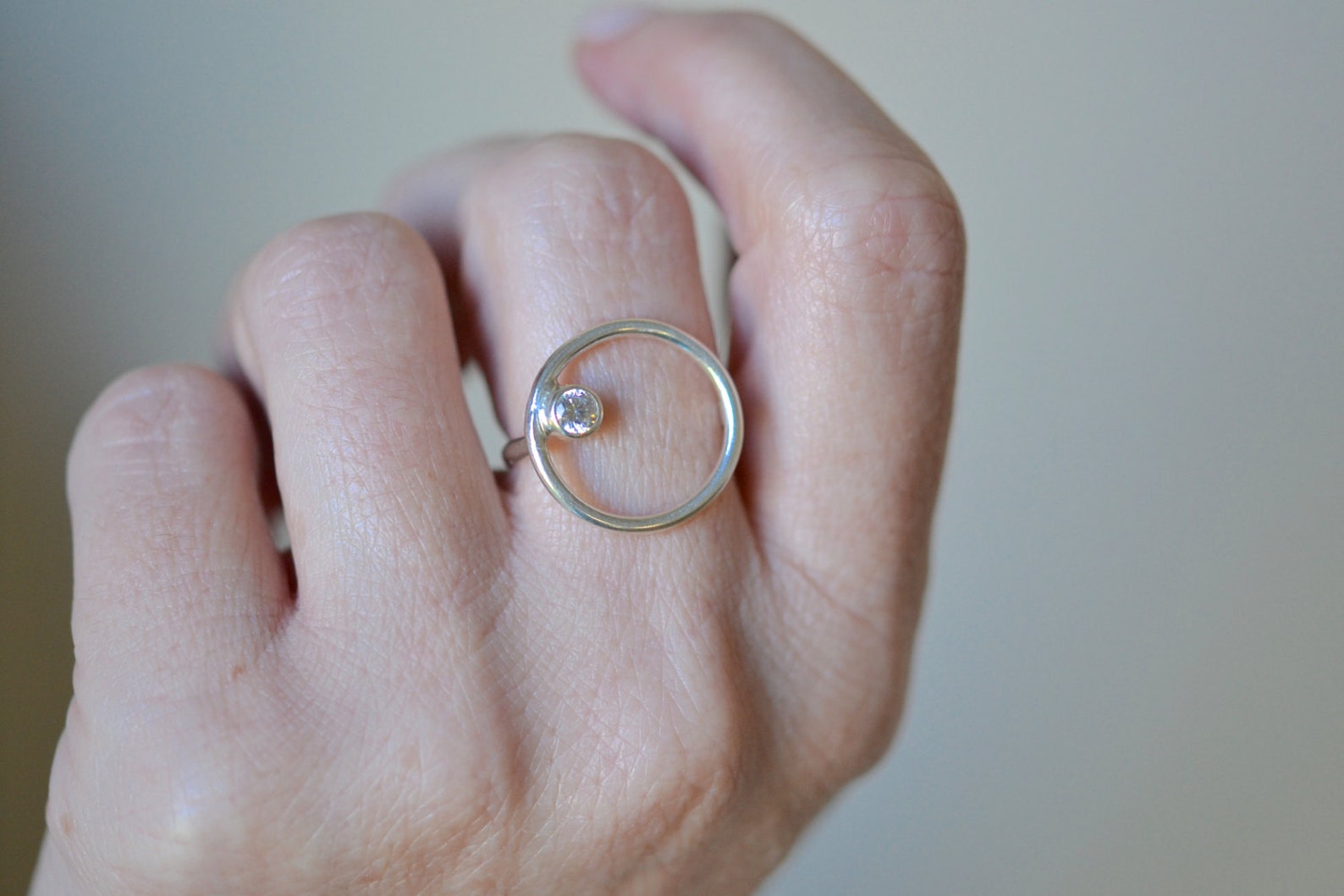 Circle Ring, Sterling Silver Circle Ring Set With Clear Gemstone ...