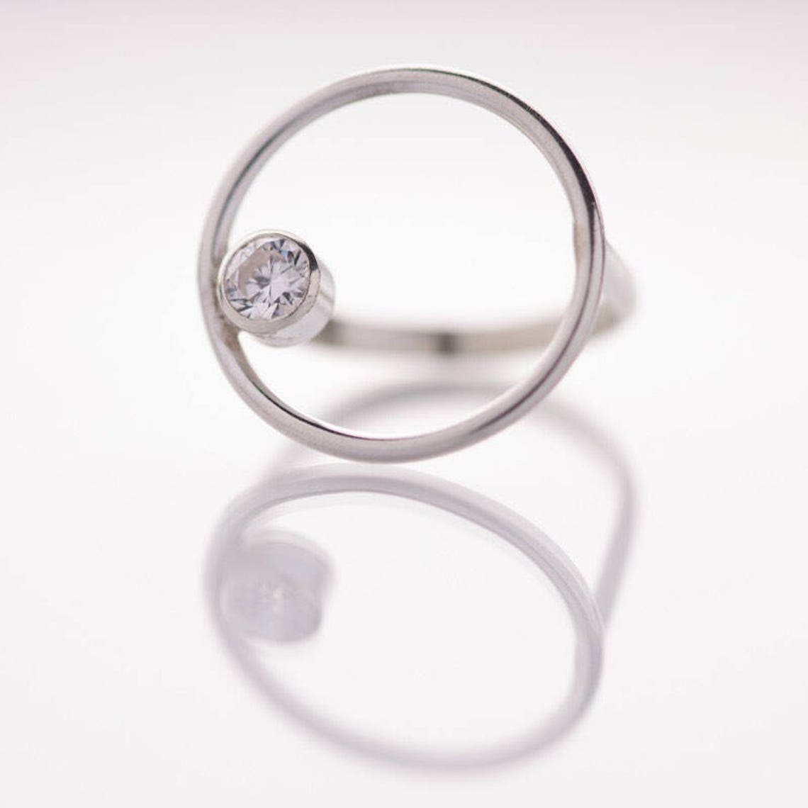 Circle Ring Sterling Silver Circle Ring Set With Clear | Etsy