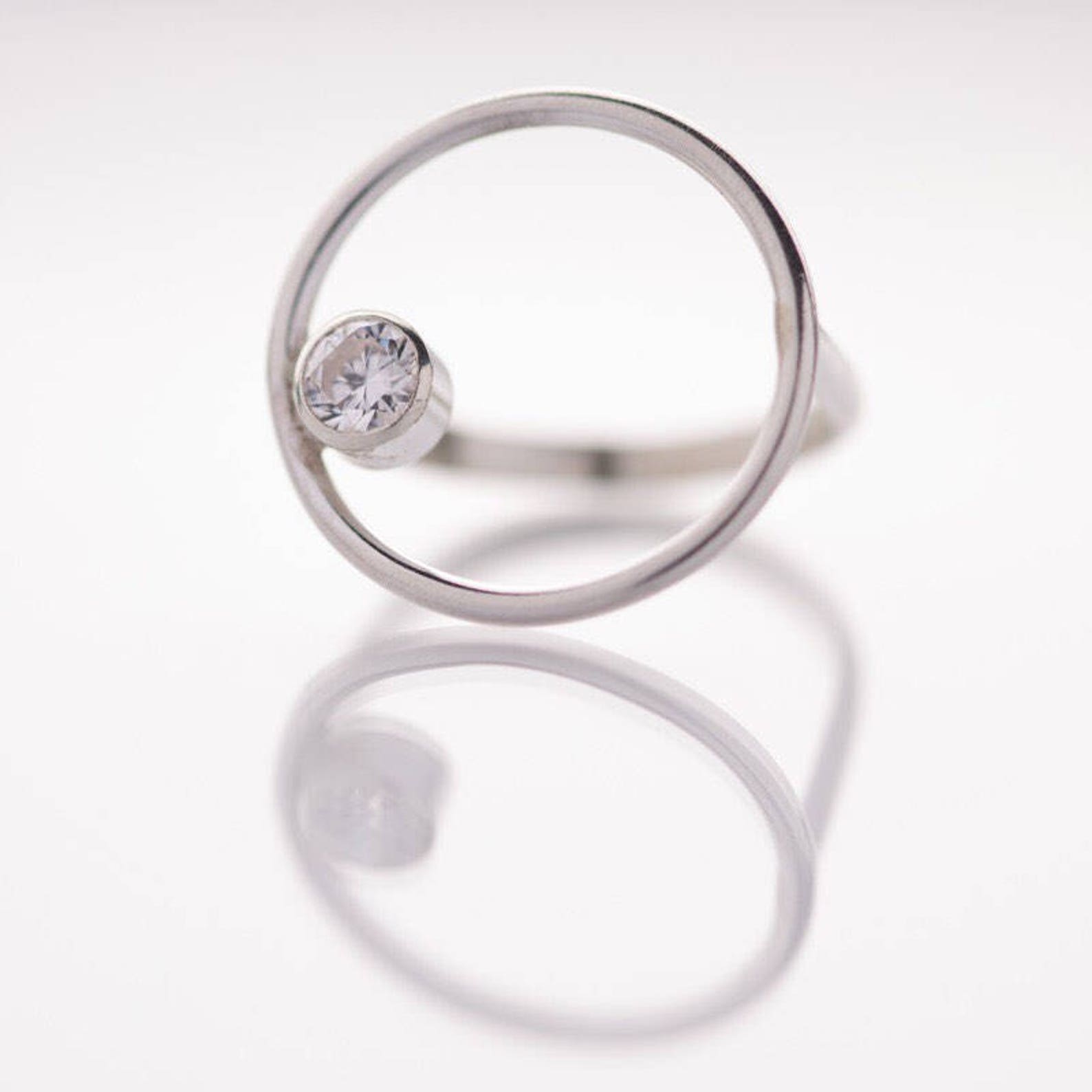 Circle Ring, Sterling Silver Circle Ring Set With Clear Gemstone ...