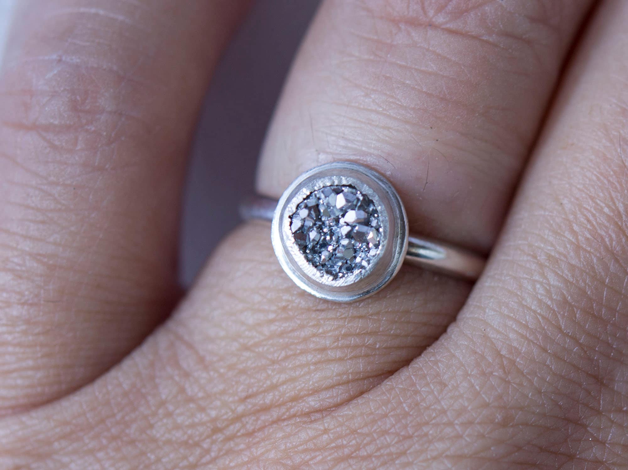 Druzy Ring, Raw Gemstone Ring, Grey Gemstone Ring - Etsy