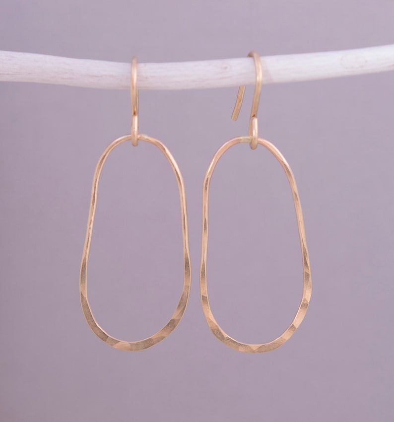 Oval Shaped Gold Earrings, Oval Hoop Earrings, Organic Hammered Shaped ...