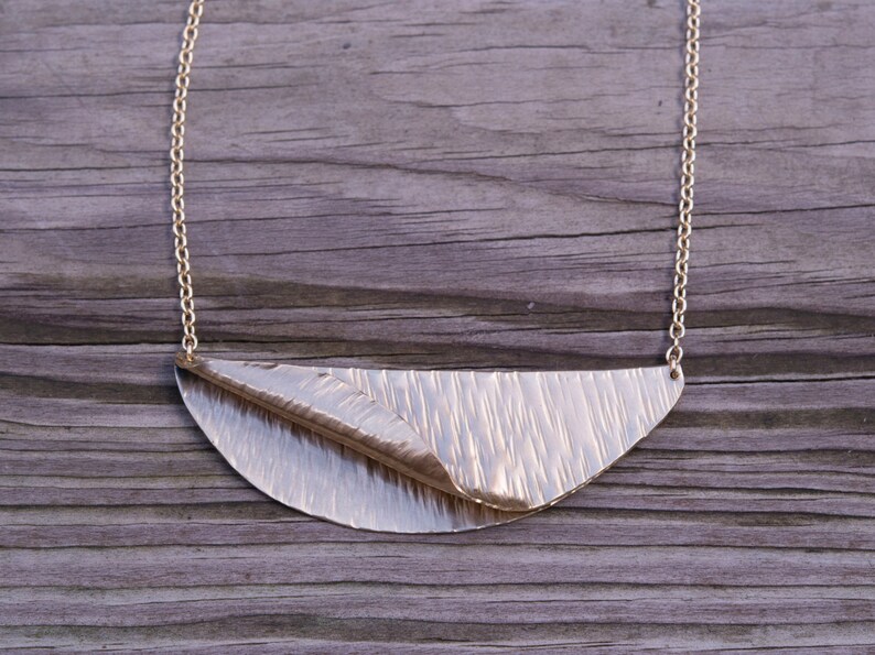 Long Brass Leaf Necklace, Textured Pendant, Handmade - Etsy