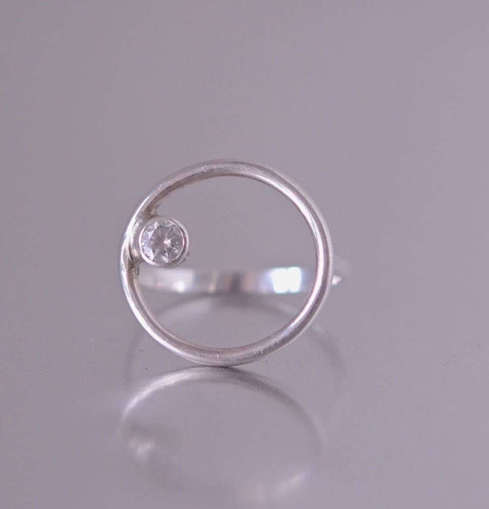 Circle Ring, Sterling Silver Circle Ring Set With Clear Gemstone ...