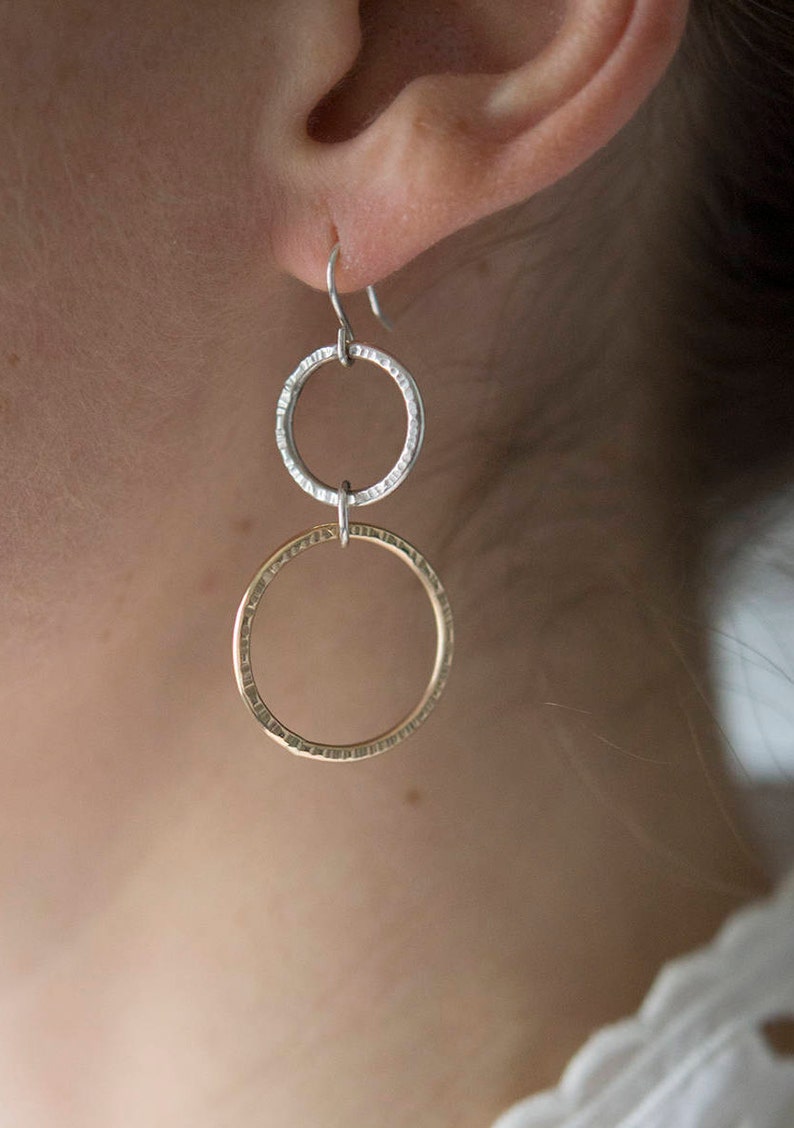 Two Tone Earrings, Circle Earrings, Double Hoop Circle Earrings ...
