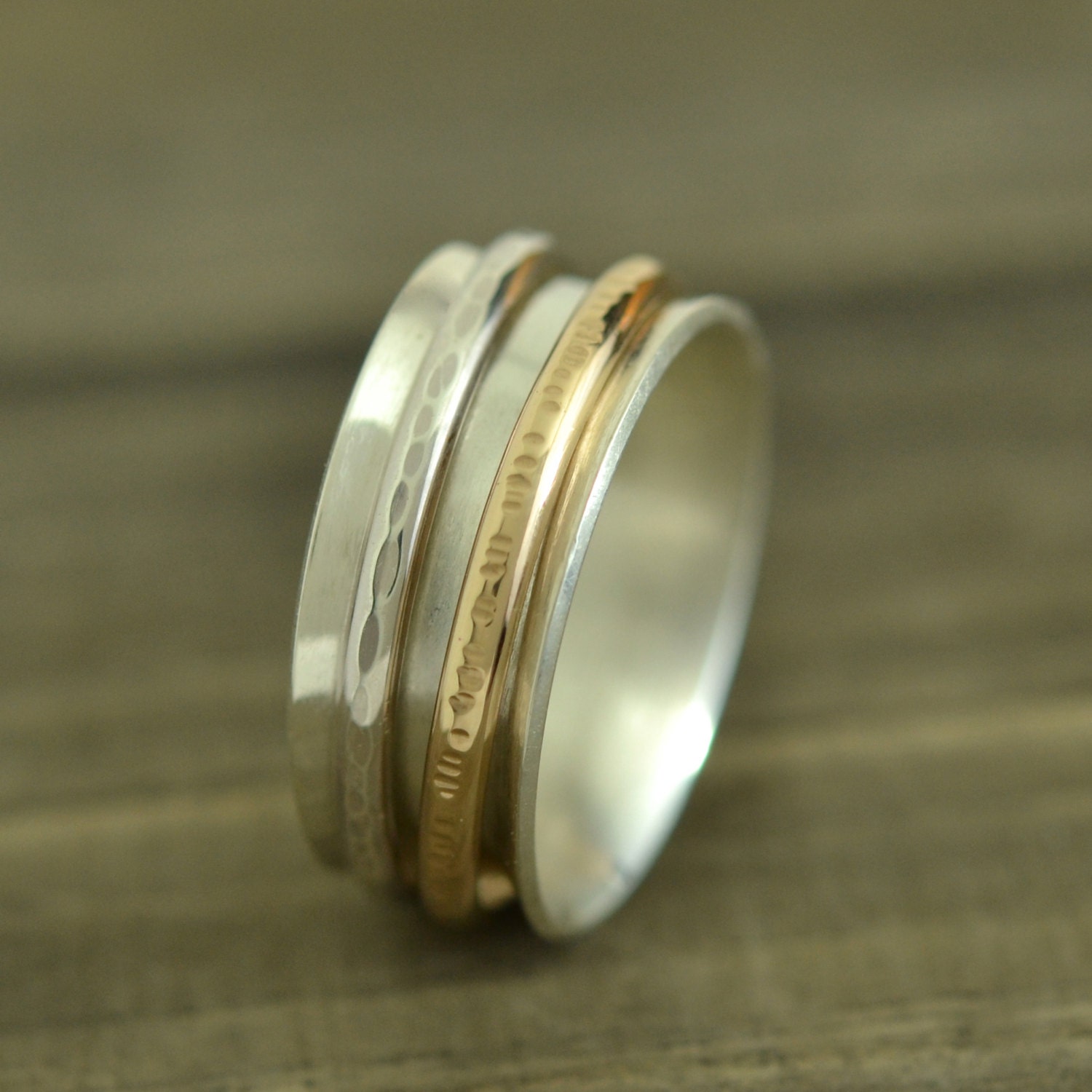 Spinner Ring Sterling Silver Ring Adorned With Two Textured - Etsy