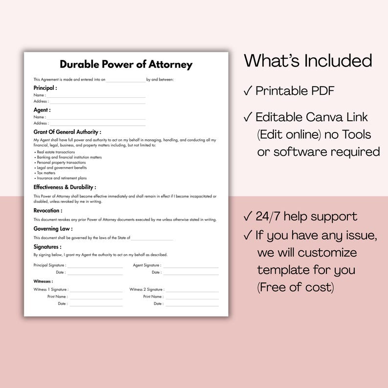 Durable Power of Attorney, Printable Durable Financial POA Form ...