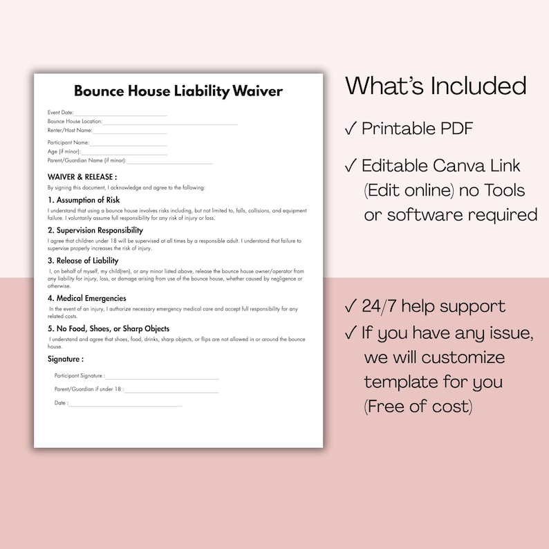 Bounce House Liability Waiver, Printable Business Waiver Form Template ...
