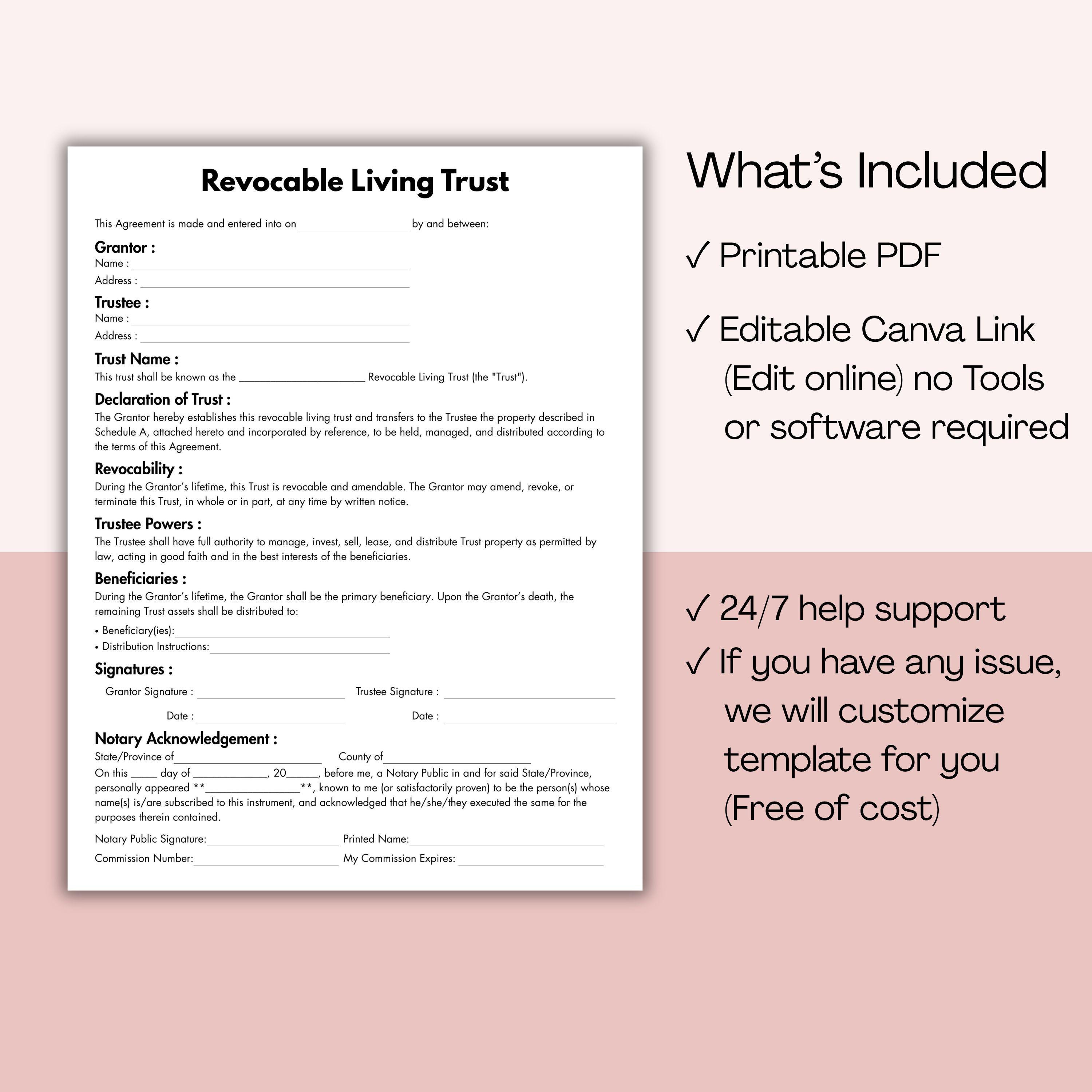 Revocable Living Trust, Printable Living Trust Agreement, Trust ...