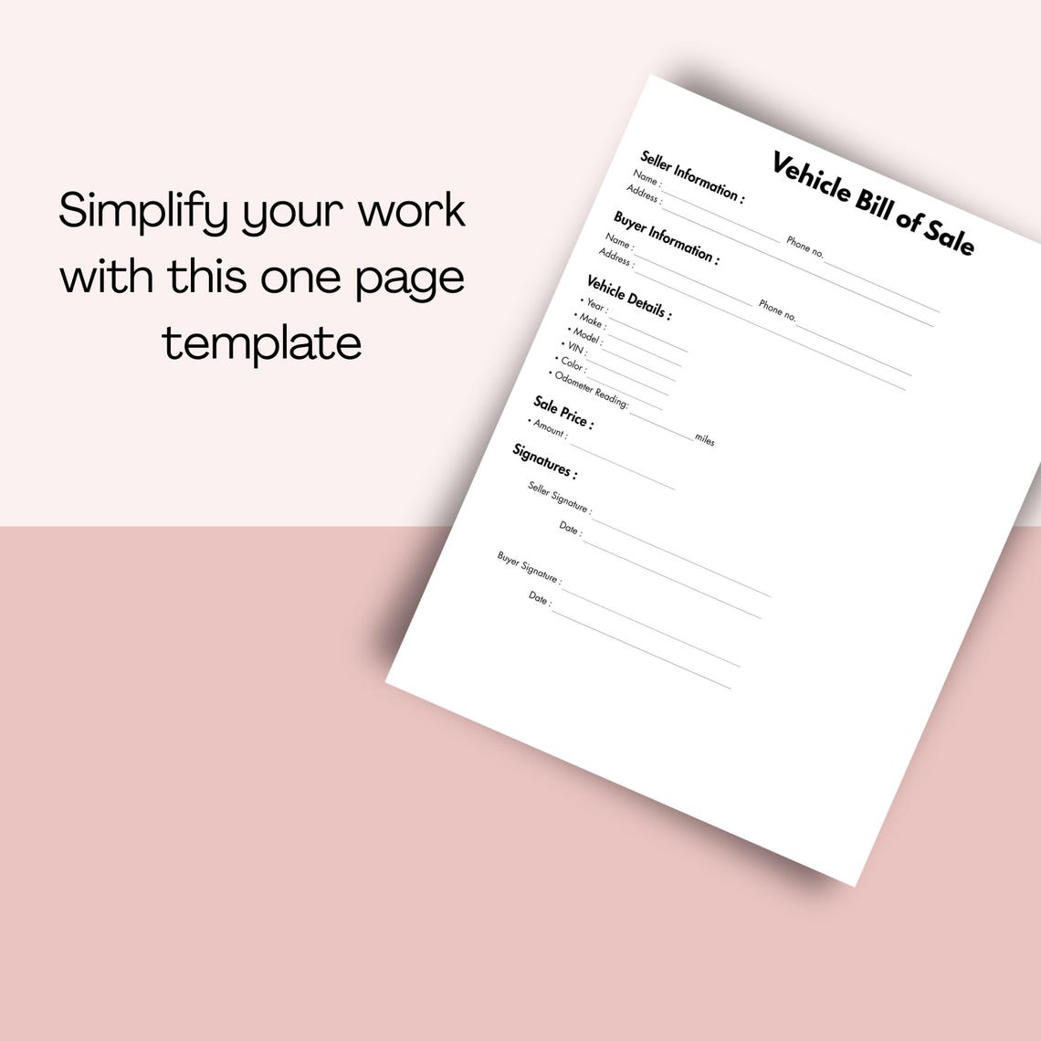 Vehicle Bill of Sale, Printable Motor Vehicle Sale Contract Form ...