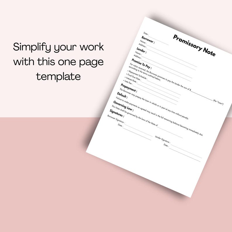 Promissory Note, Printable Personal Loan Agreement Template, Editable ...