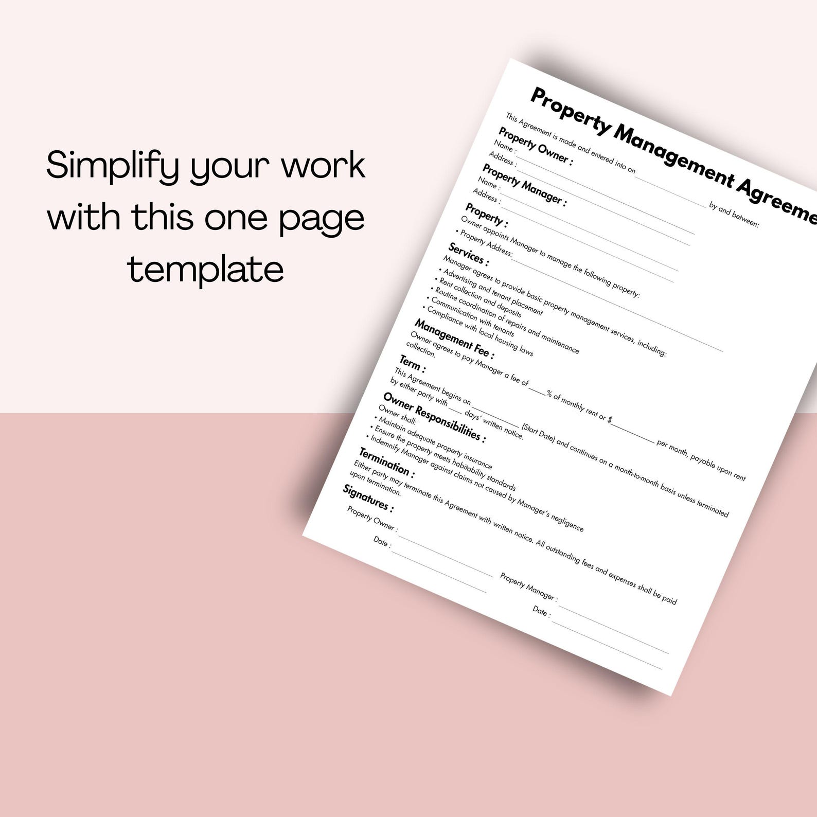 Property Management Agreement, Printable Real Estate Contract, Property ...
