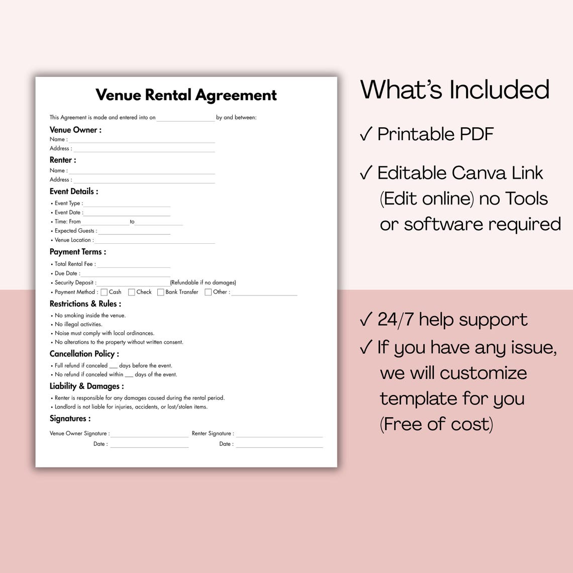 Venue Rental Agreement, Printable Wedding Venue Rental Agreement ...