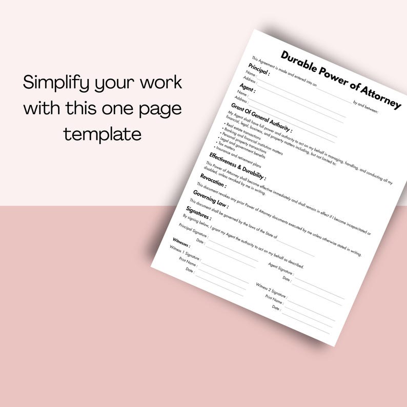 Durable Power of Attorney, Printable Durable Financial POA Form ...