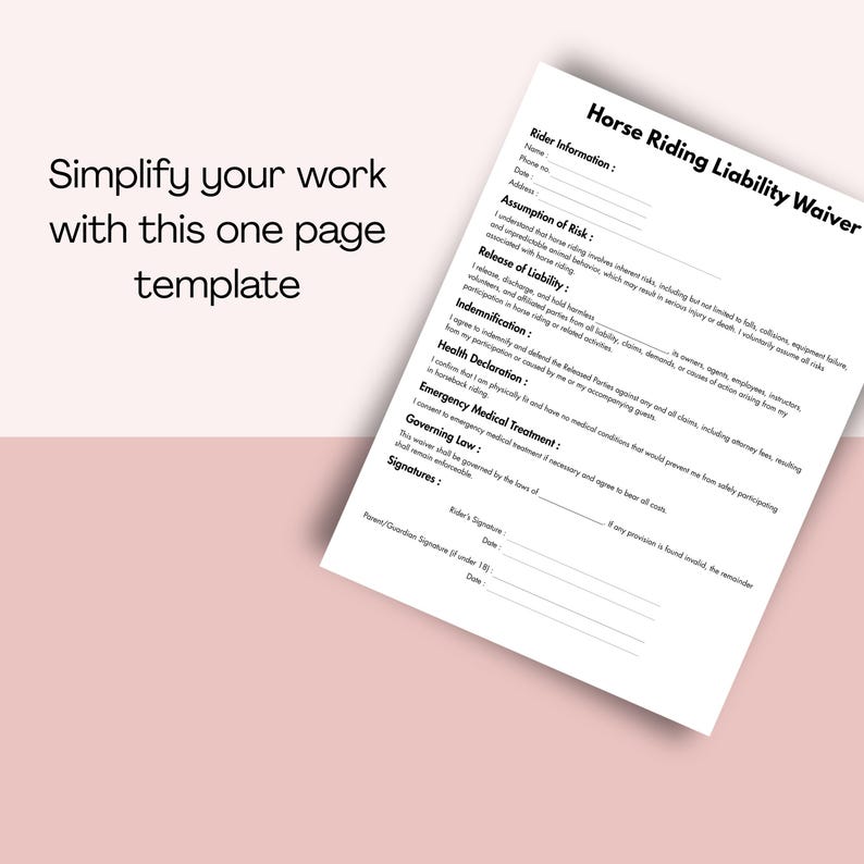 Horse Riding Liability Waiver, Printable Equine Waiver Form Template ...