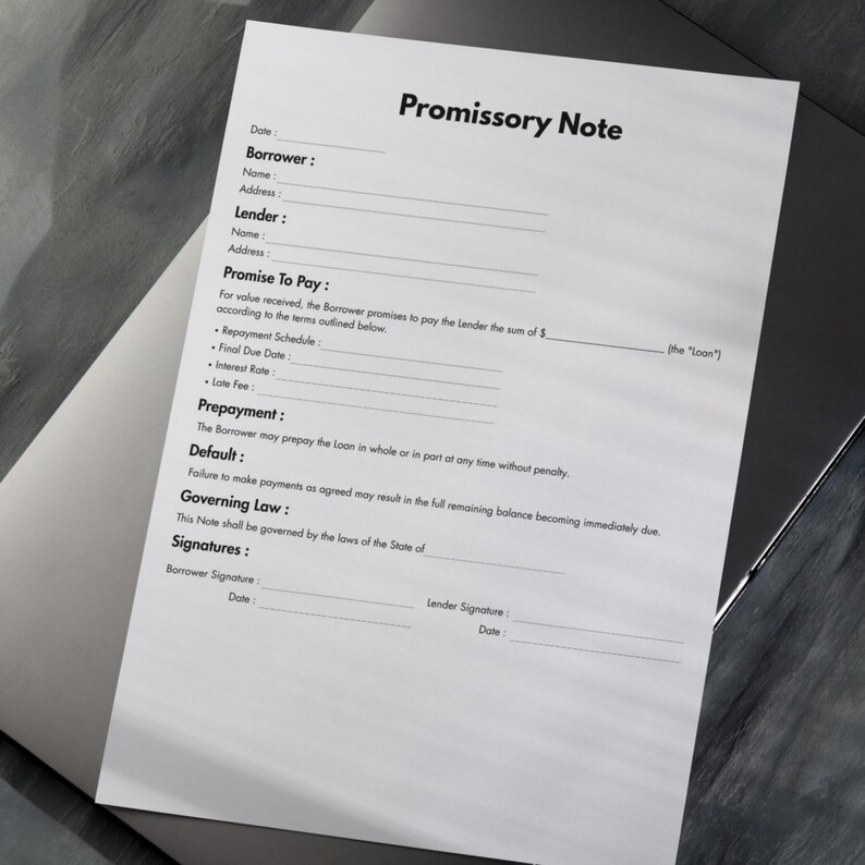 Promissory Note, Printable Personal Loan Agreement Template, Editable ...