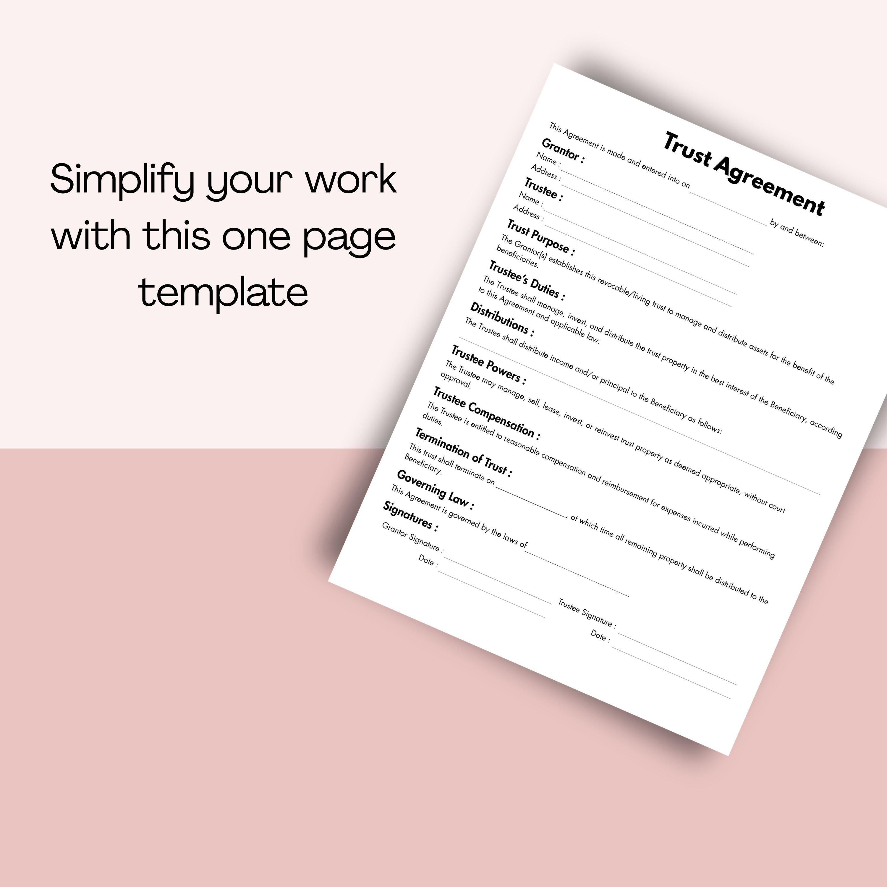 Trust Agreement, Printable Trust Contract Form Template, Editable Trust ...