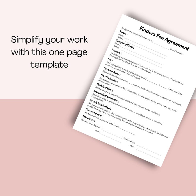 Finders Fee Agreement, Printable Business Introduction Contract Form ...