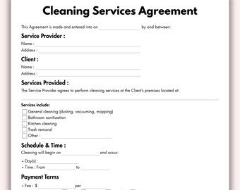 Minimalist Cleaning Service Contract Template, Simple Cleaning Business Form, Editable ...