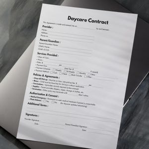 Daycare Contract, Printable Daycare Form Template, Editable Daycare ...