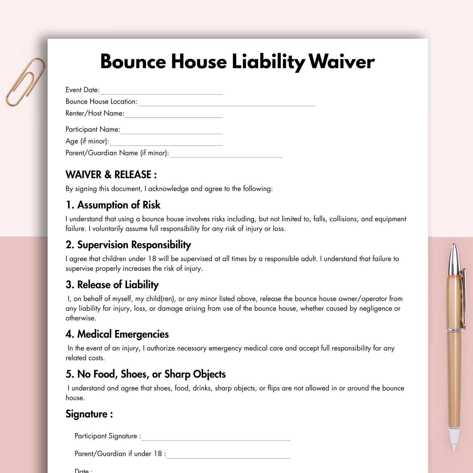 Bounce House Liability Waiver, Printable Business Waiver Form Template, Editable in Canva Bounce ...