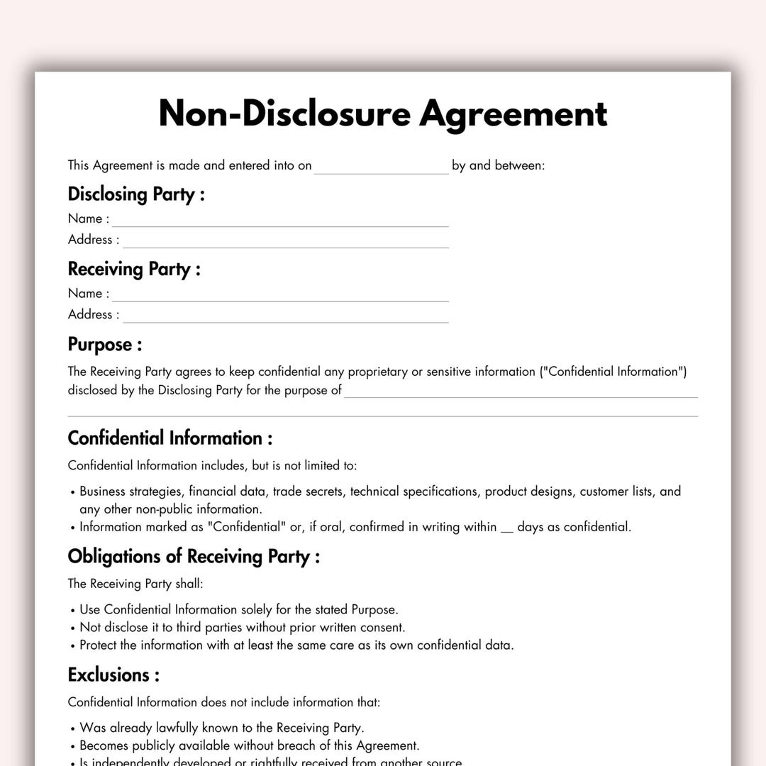 Non Disclosure Agreement, Printable Confidential Disclosure Agreement ...