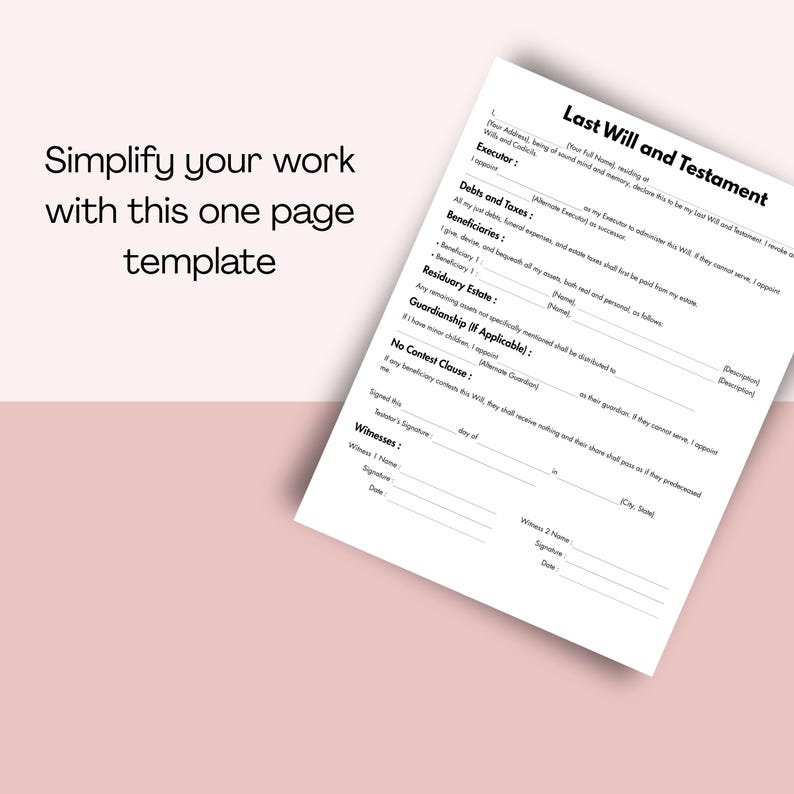 Last Will and Testament, Printable Testament Form Template, Editable ...