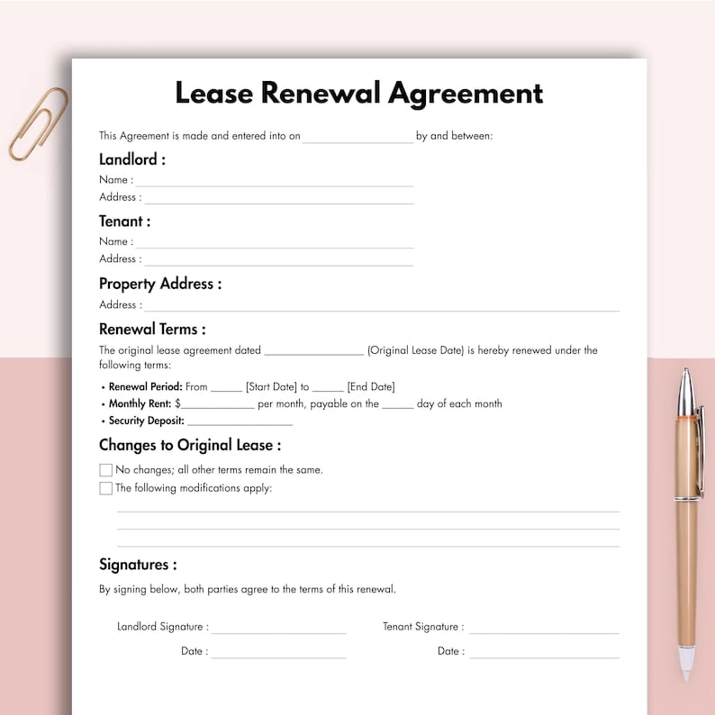 Lease Renewal Agreement, Printable Lease Extension Contract Form ...