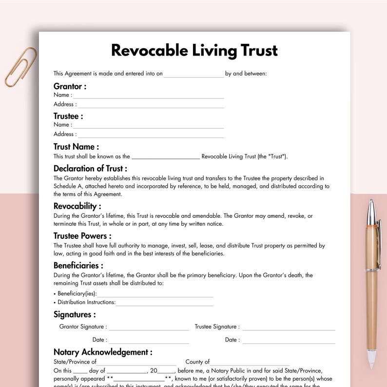 Revocable Living Trust, Printable Living Trust Agreement, Trust ...