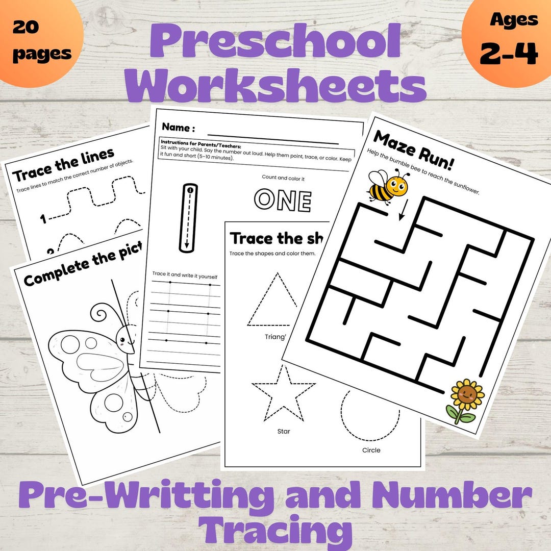 Preschool Tracing Worksheets | Number Tracing, Mazes , Coloring - Etsy