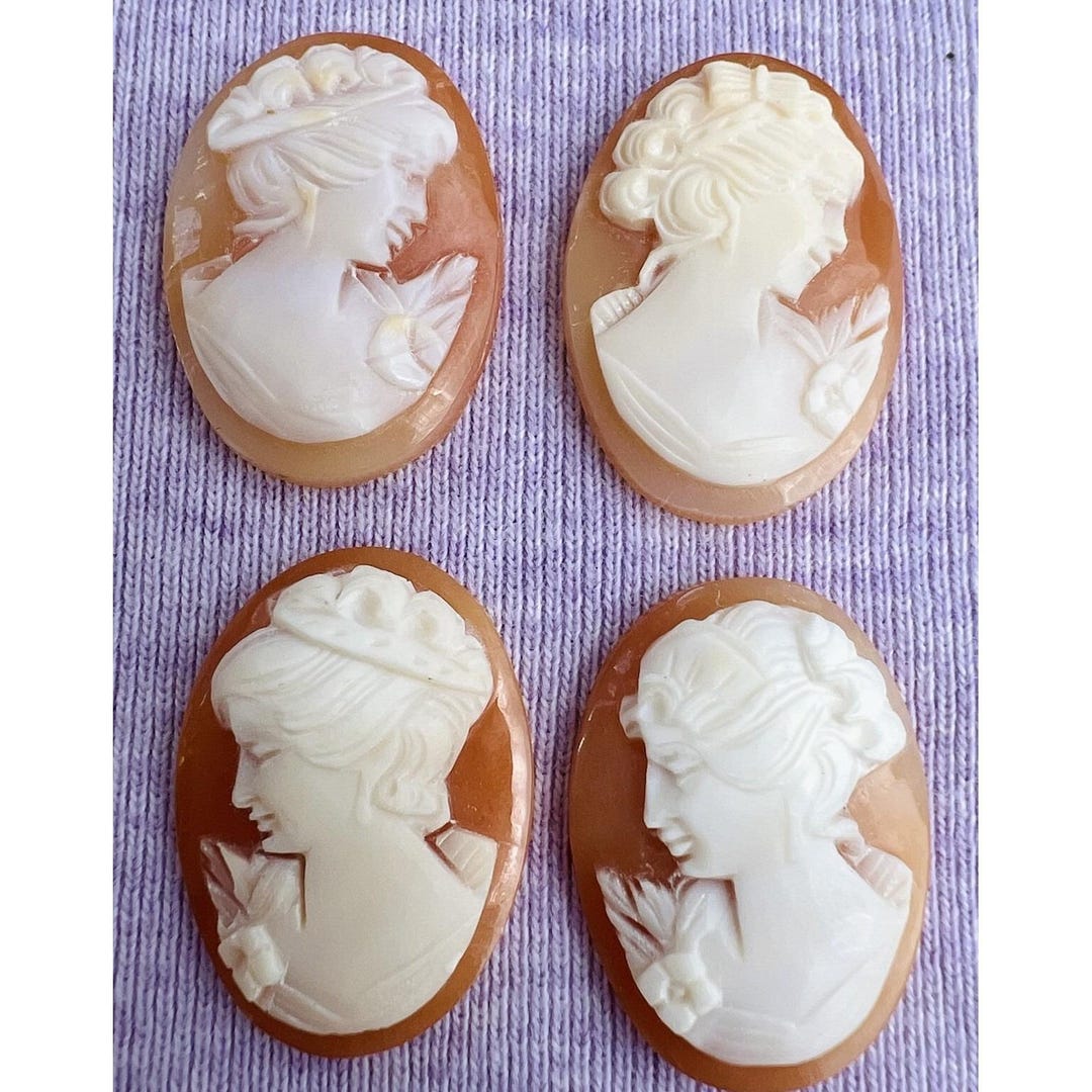 Vtg Hand Carved Shell Cameos (4) Loose Oval Lady Portrait Right Facing ...