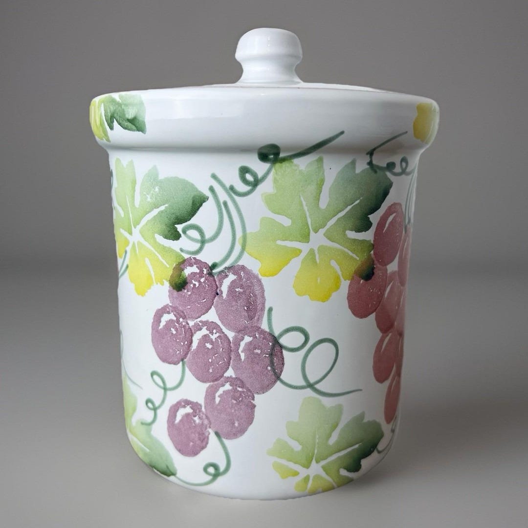 Pier 1 Imports Hand-painted Grapes Vines Lidded Canister 6 Inch Made in ...